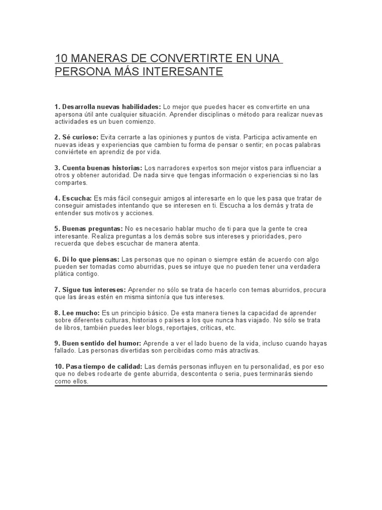 10 Maneras de Convertirte en Una Persona Más Interesante | PDF | Business