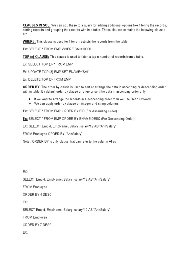 Clauses in SQL Server | PDF | Information Retrieval | Data Management