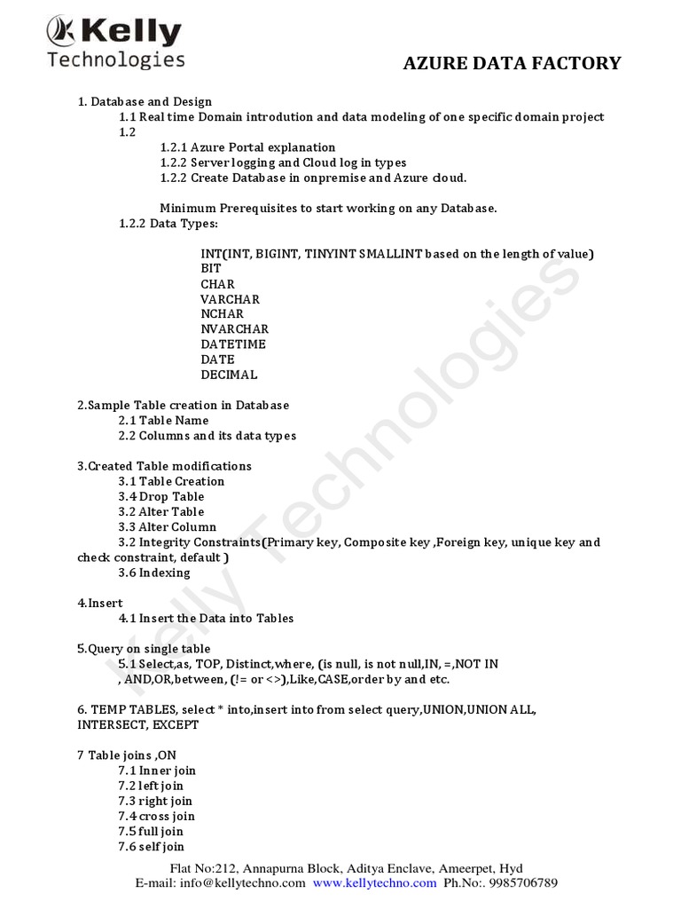 AZURE DATA FACTORY Content | PDF | Databases | Database Index