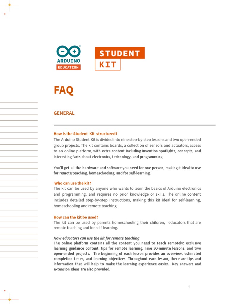 Arduino Student Kit FAQ | PDF | Arduino | Teachers