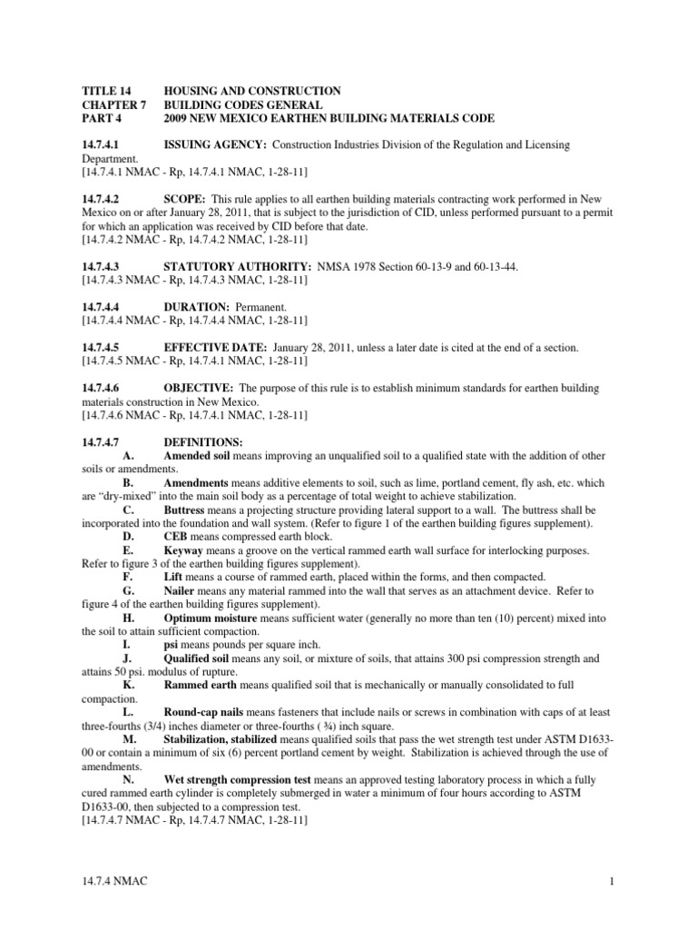 New Mexico Earthen Building Code 2009 | PDF | Plaster | Wall