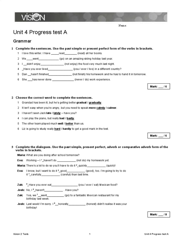 Unit 4 Progress Test A: Grammar | PDF | J. K. Rowling | Harry Potter