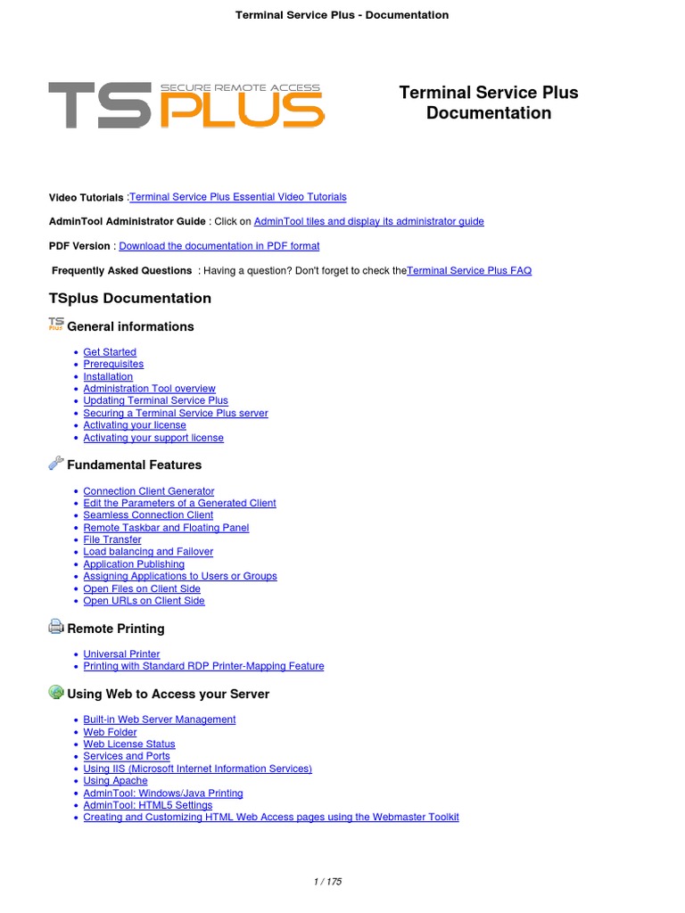 TSPLUS Manual Do Administrador | PDF | Remote Desktop Services | World Wide Web