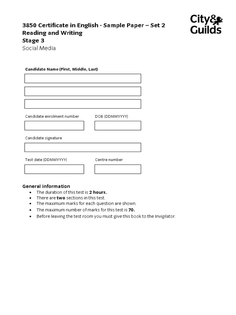 3850 - English - Stage - 3 - Question - Paper - Reading - and - Writing ...