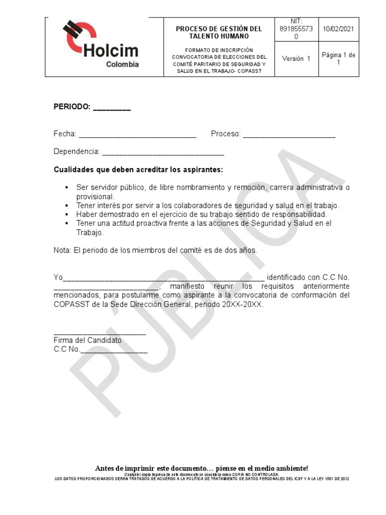 Inscripción Elecciones COPASST 2021 | PDF