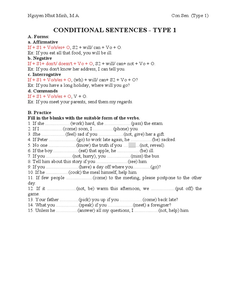 Conditional Sentences (Type 1) | PDF