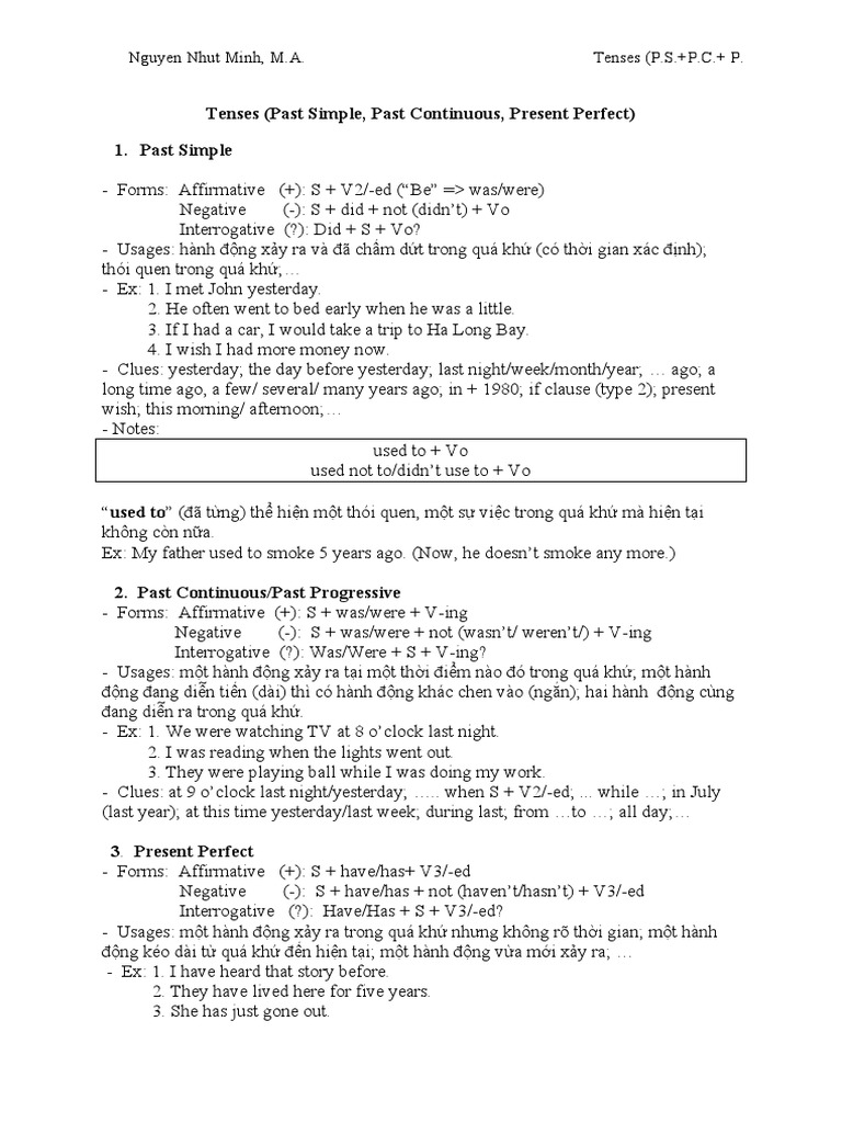 Past Sim, Pas Cont, Pres Per | PDF | Syntax | Language Families