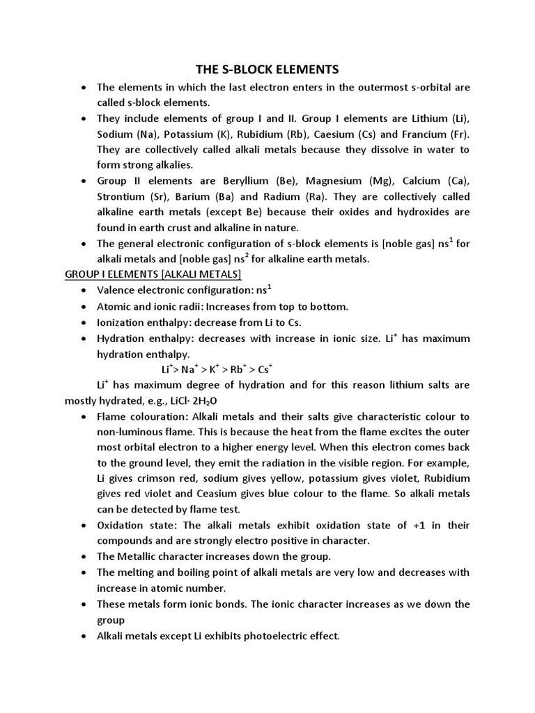 Understanding S-Block Elements | PDF | Sodium Hydroxide | Sodium Carbonate