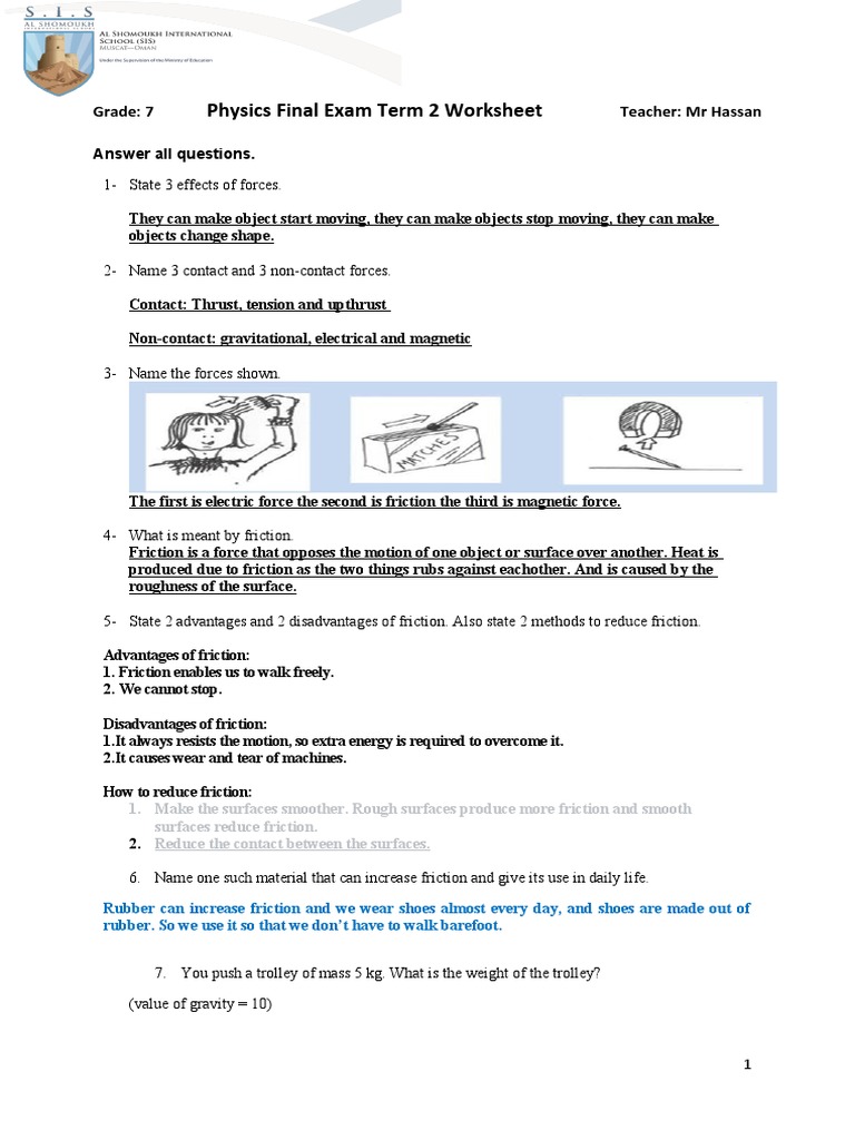 7th Grade Physics Final Exam Worksheet | PDF | Sound | Waves