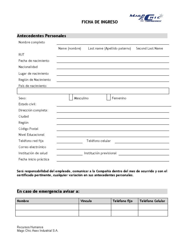 Ficha de Ingreso | PDF