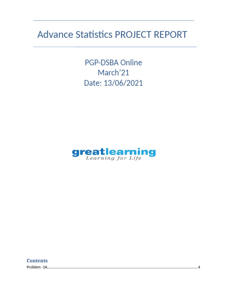 Advance Statistics Business Report | PDF | Principal Component Analysis ...