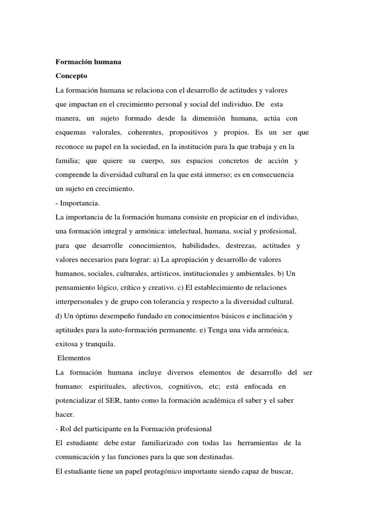 Importancia de La Formacion Humana | PDF | Aprendizaje | Sociedad