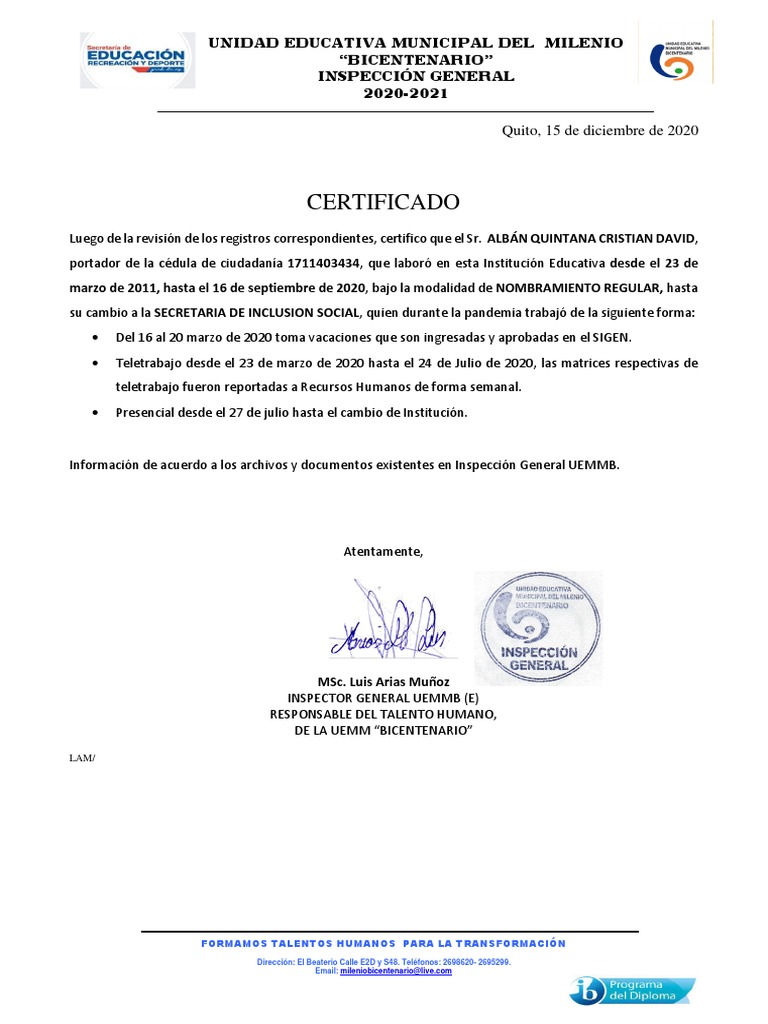Certificado Econ. David Albán | PDF