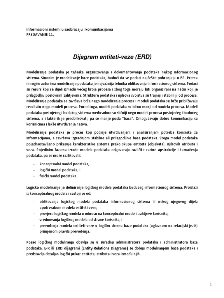 Dijagram Entiteti-Veze (ERD) | PDF