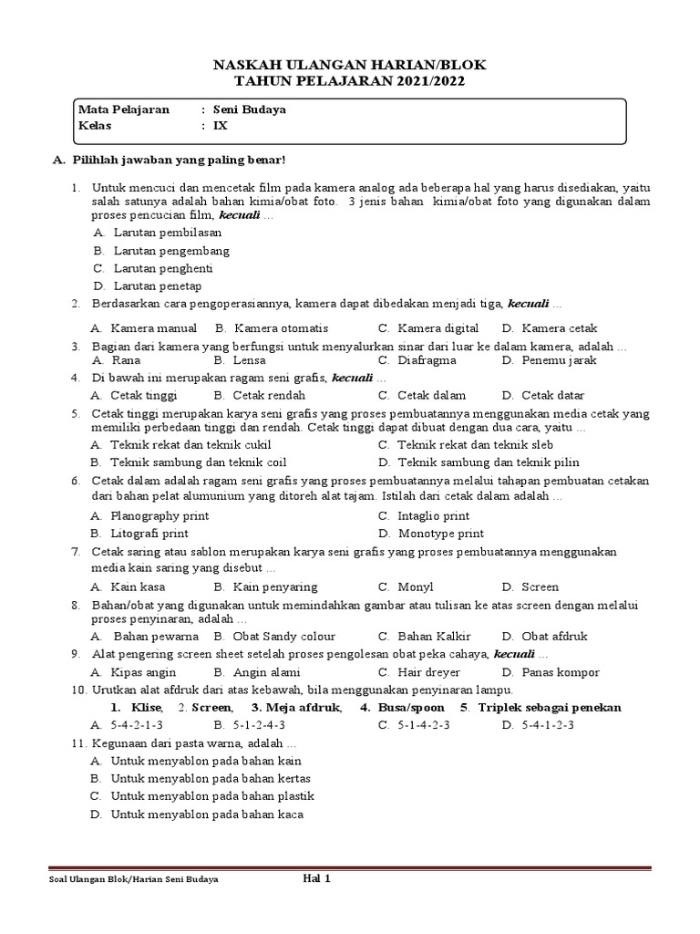 Soal Uh SBD KLS 9 21-22 Oke GNP Grafis | PDF
