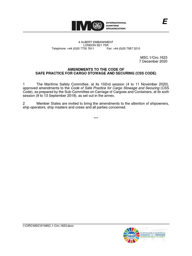 Amendments To The Code of Safe Practice For Cargo Stowage and Securing (Css Code) | PDF | Force ...