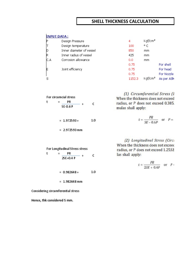 Shell Thickness Calculation: Input Data | PDF | Continuum Mechanics ...