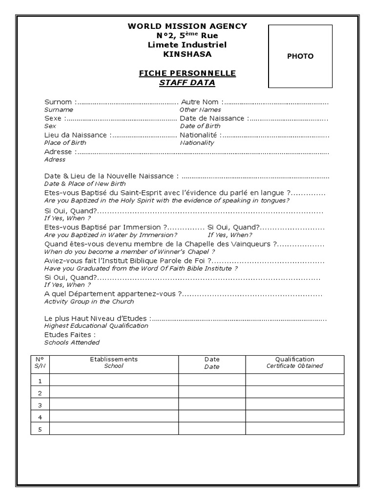 Fiche Personnelle du Personnel WMA | PDF | Évolution de carrière