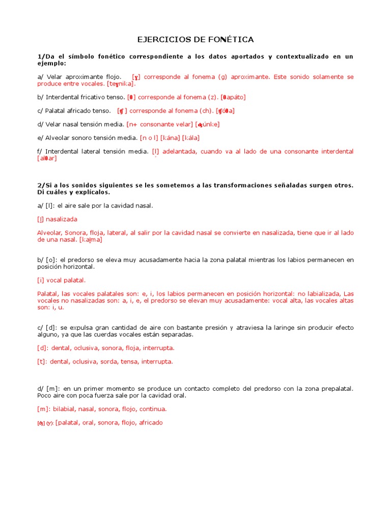 Ejercicios de Fonética y Fonología | PDF | Vocal | Fonética
