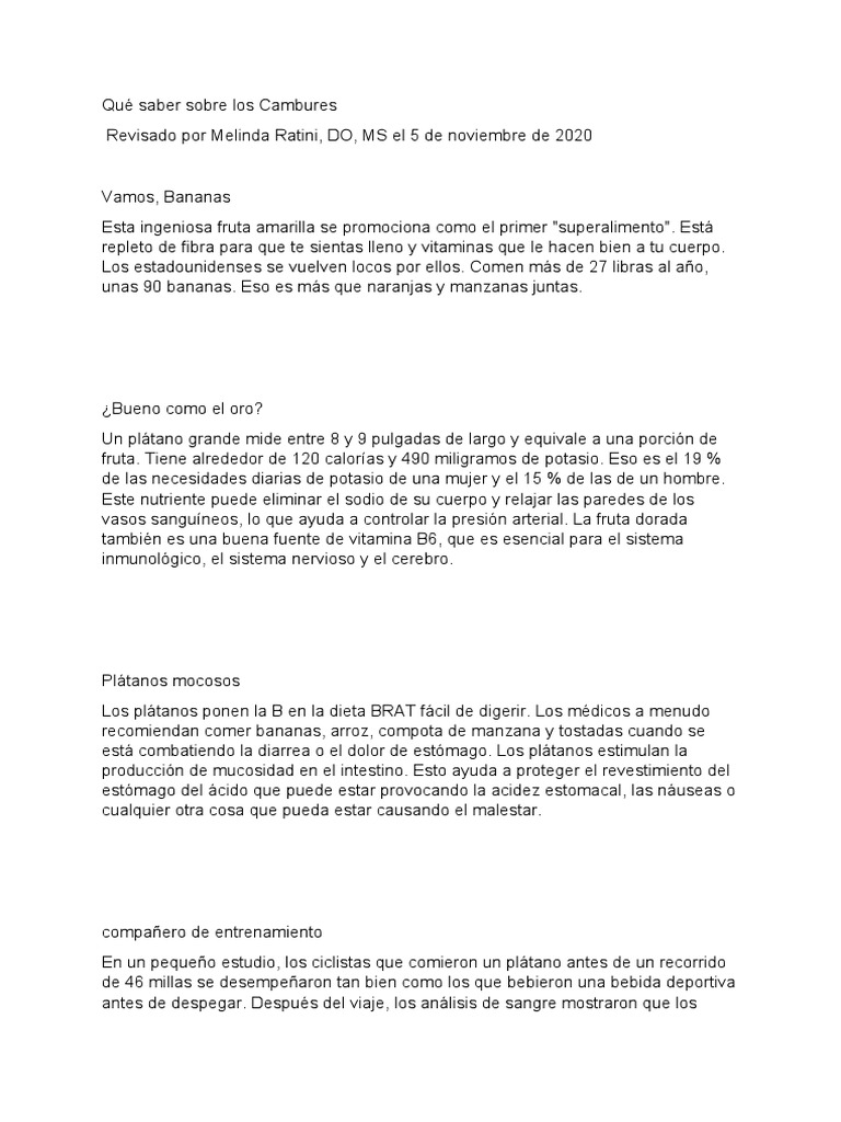 Qué Saber Sobre Los Cambures | PDF | Plátano | Estómago