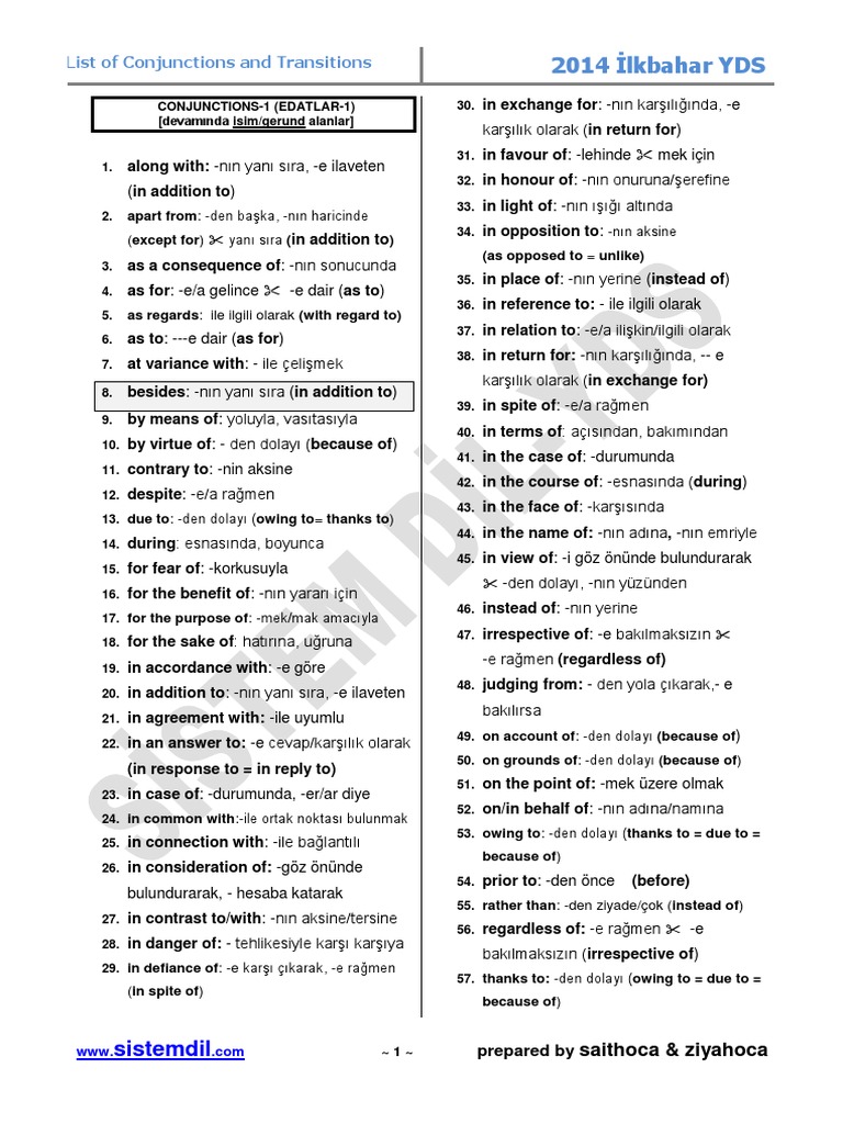 List of Conjunctions and Transitions | PDF