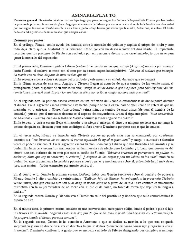 Análisis de "Asinaria" de Plauto | PDF