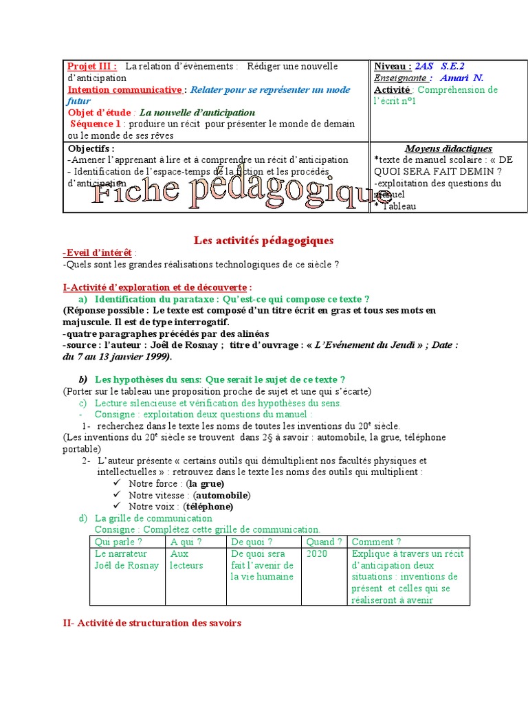 Projet3 2as La Nouvelle D'anticipation C.É 1 | PDF