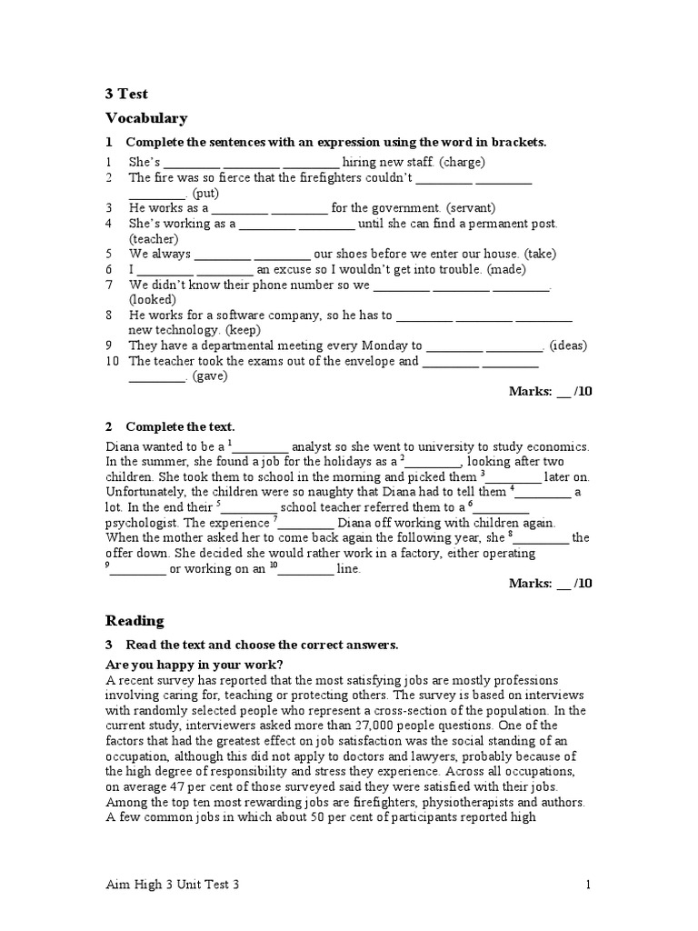 Aim High TB3 Test 3 | PDF | Nursing