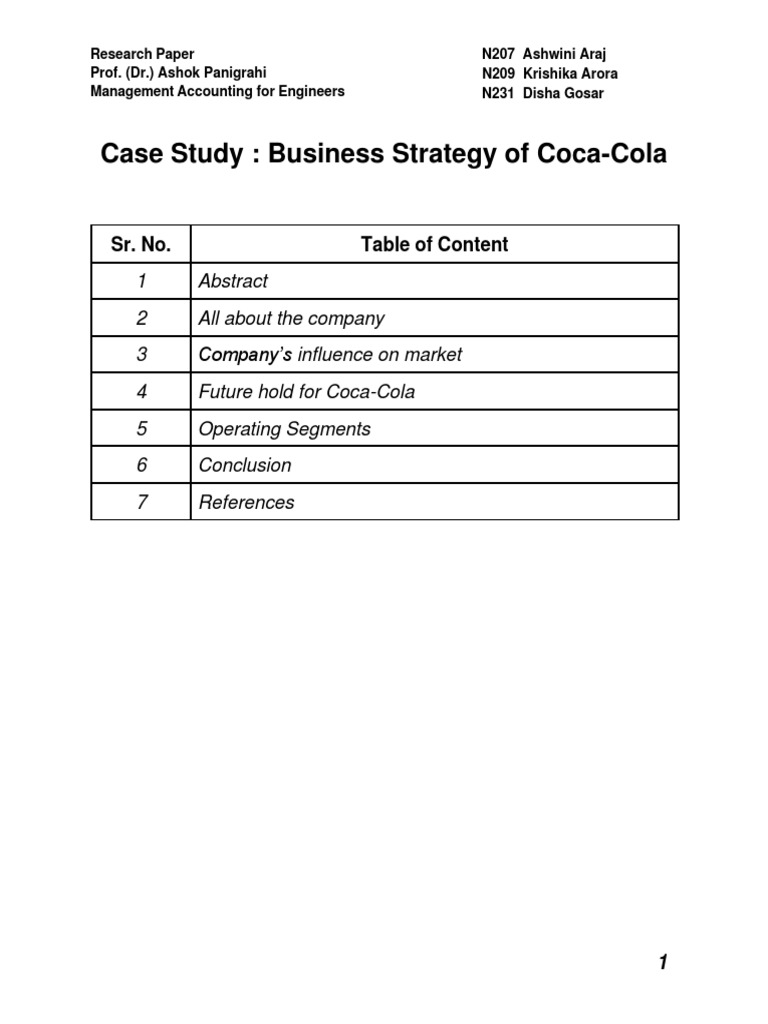 Case Study: Business Strategy of Coca-Cola: Sr. No. Table of Content ...