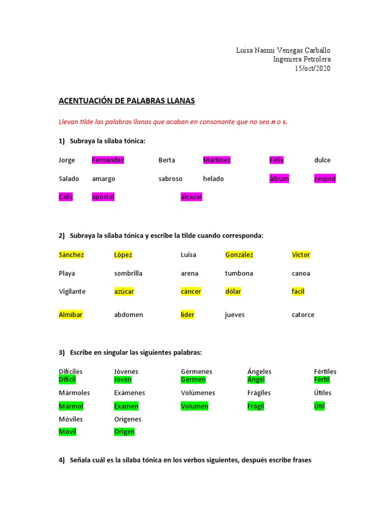 Acentuación de Palabras Llanas | PDF