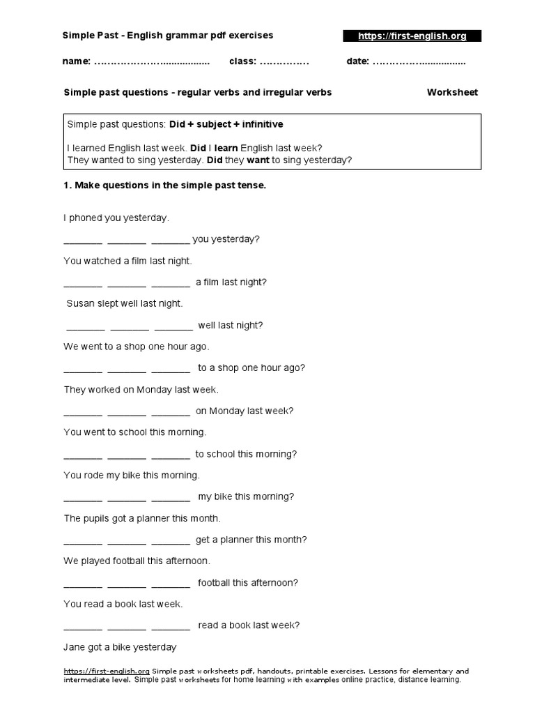 3am Questions - With - Did - Worksheet | PDF