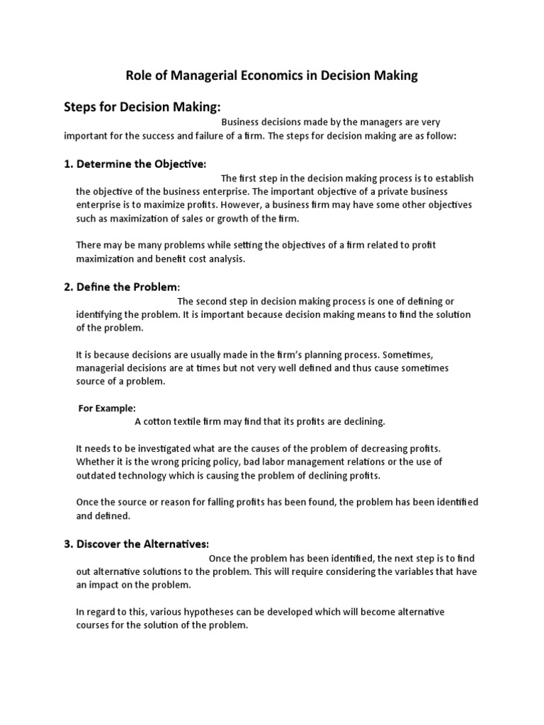 Role of Managerial Economics in Decision Making | PDF | Decision Making ...