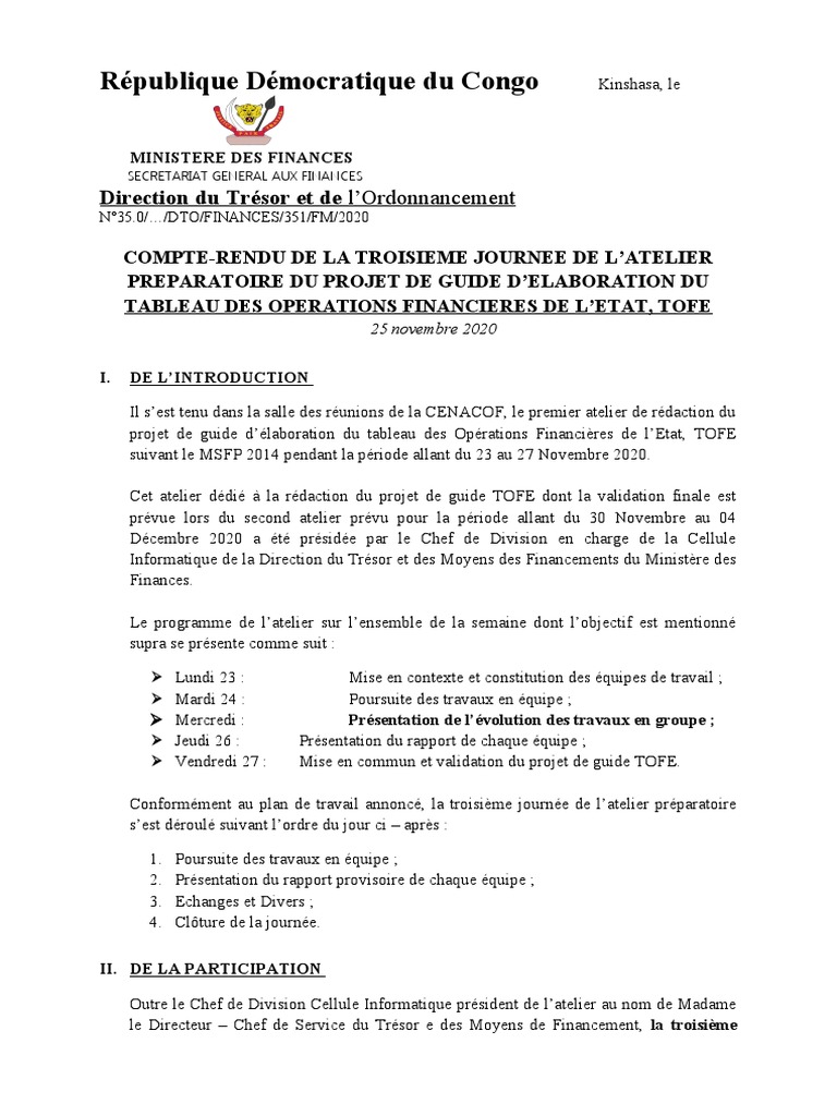 Compte Rendu - Jour 3 Atelier Préparatoire 2020 | PDF