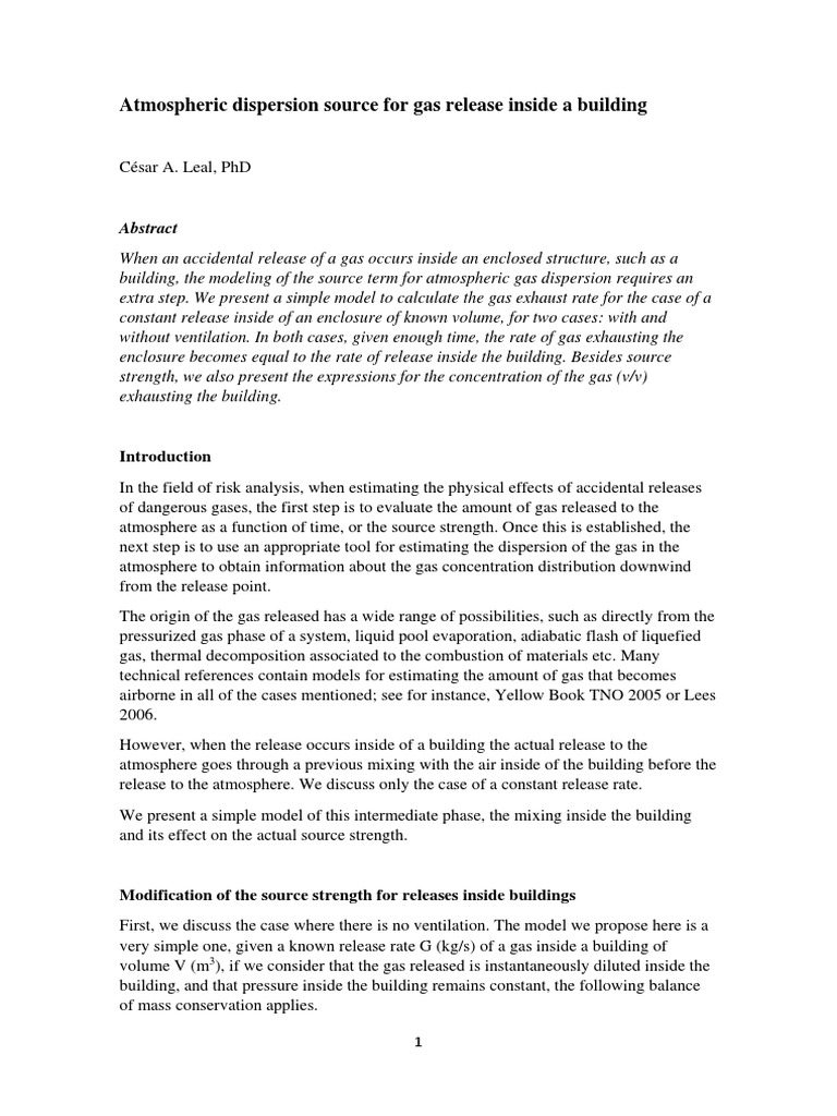 Gas Release Modeling in Buildings | PDF | Gases | Ventilation ...