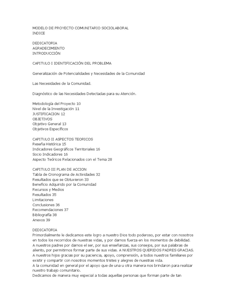 Modelo de Proyecto Comunitario Sociolaboral | PDF