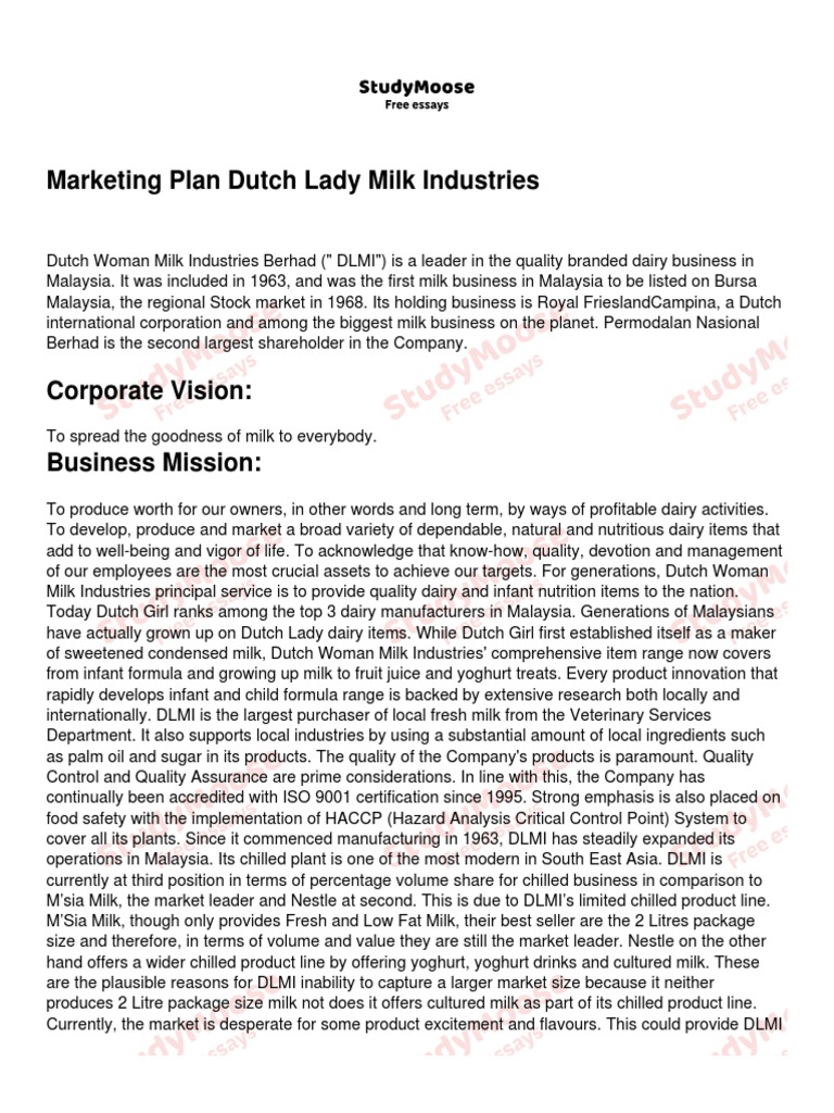 Marketing Plan Dutch Lady Milk Industries | PDF | Advertising | Marketing