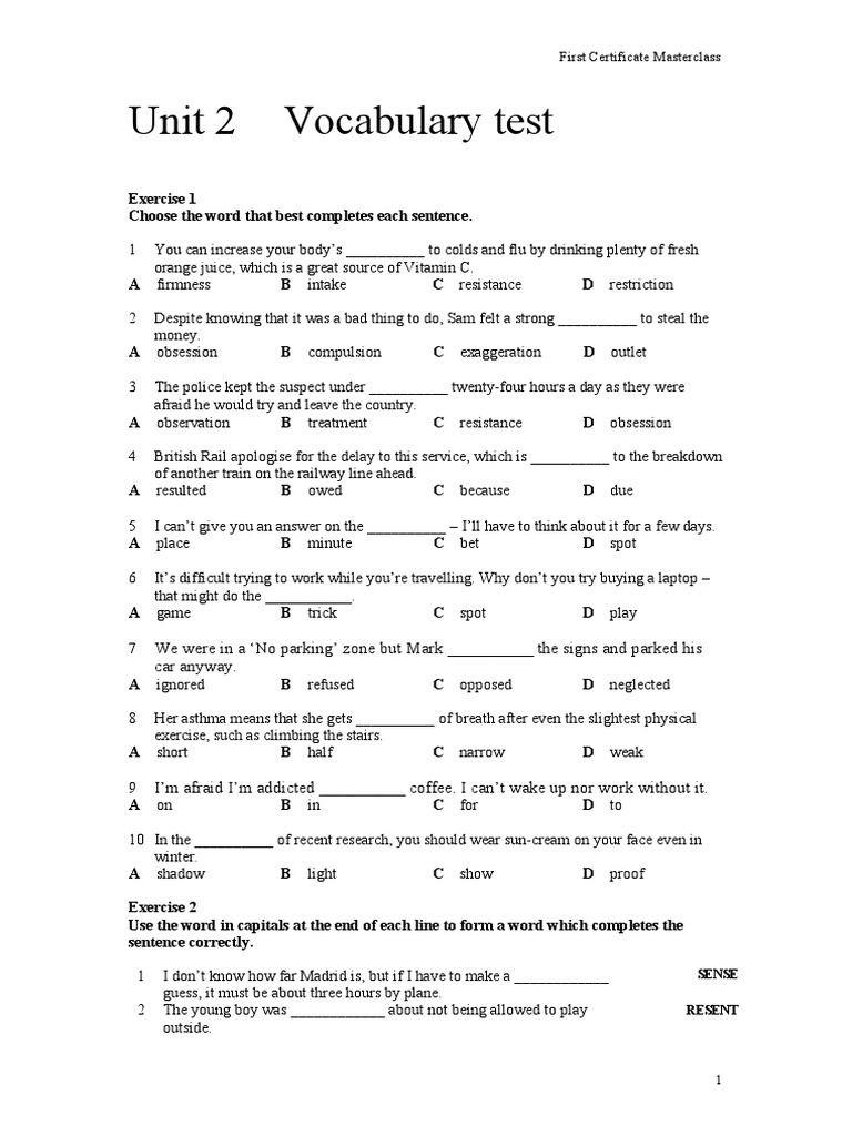 Unit 2 Vocabulary Test | PDF