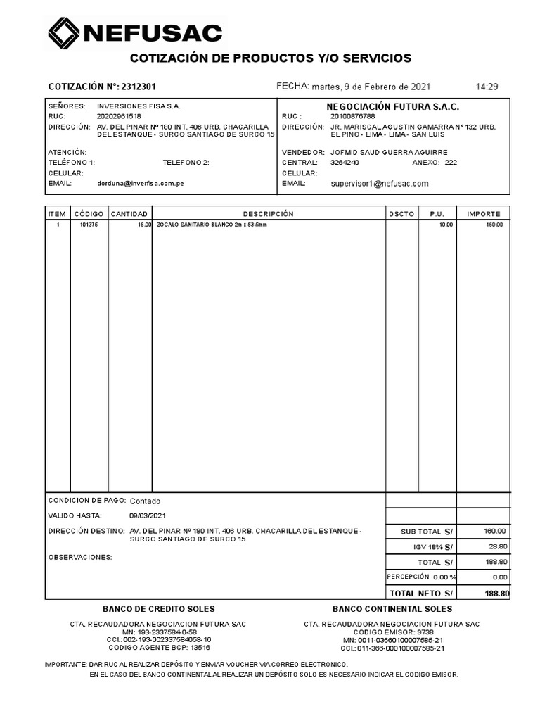 Cotización Inversiones Fisa SA - 53.5MM | PDF