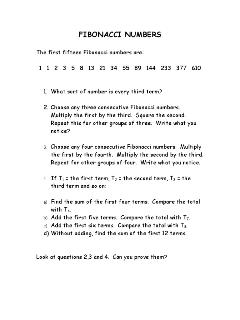 Fibonacci Worksheet | PDF