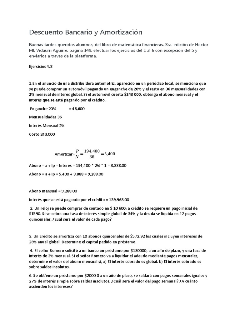 Descuento Bancario y Amortización | PDF