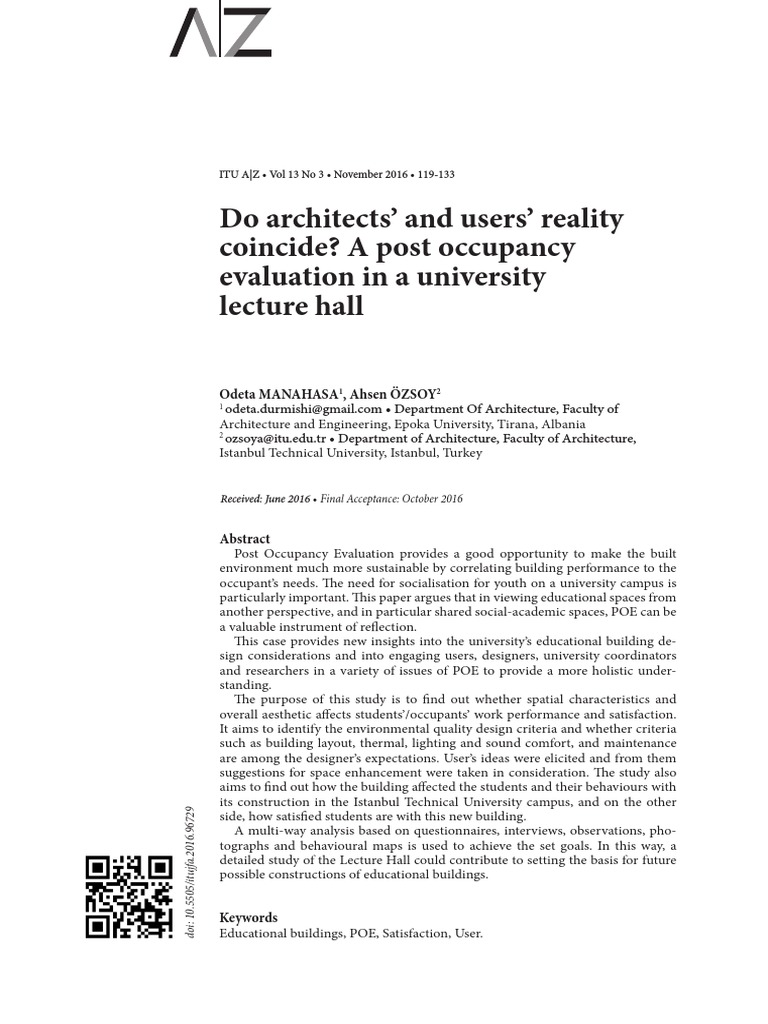 Do Architects' and Users' Reality Coincide? A Post Occupancy Evaluation ...