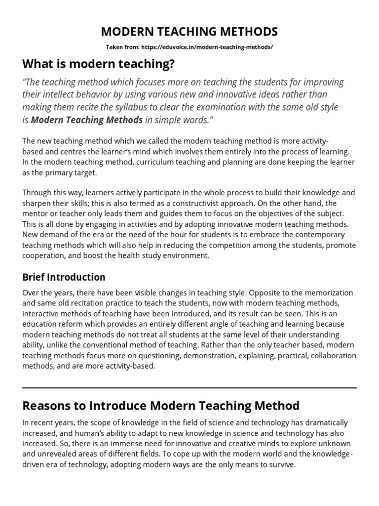 Modern Teaching Methods | PDF | Teaching Method | Learning