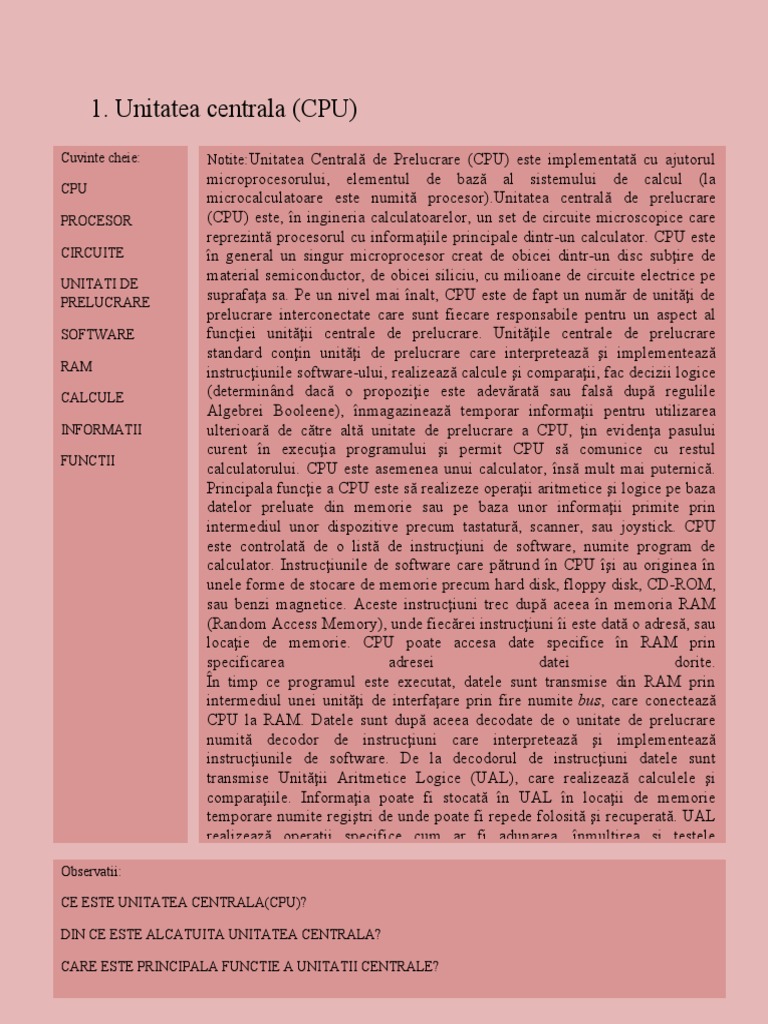 Unitatea Centrala (Cpu) | PDF