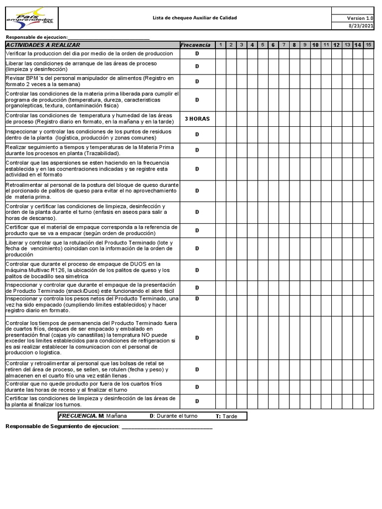 Registro Check-List Aux. Calidad | PDF