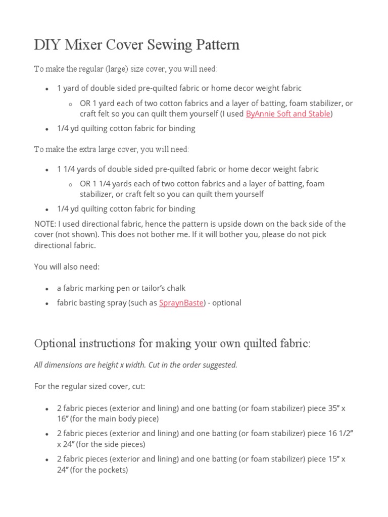 DIY Mixer Cover Sewing Pattern | PDF