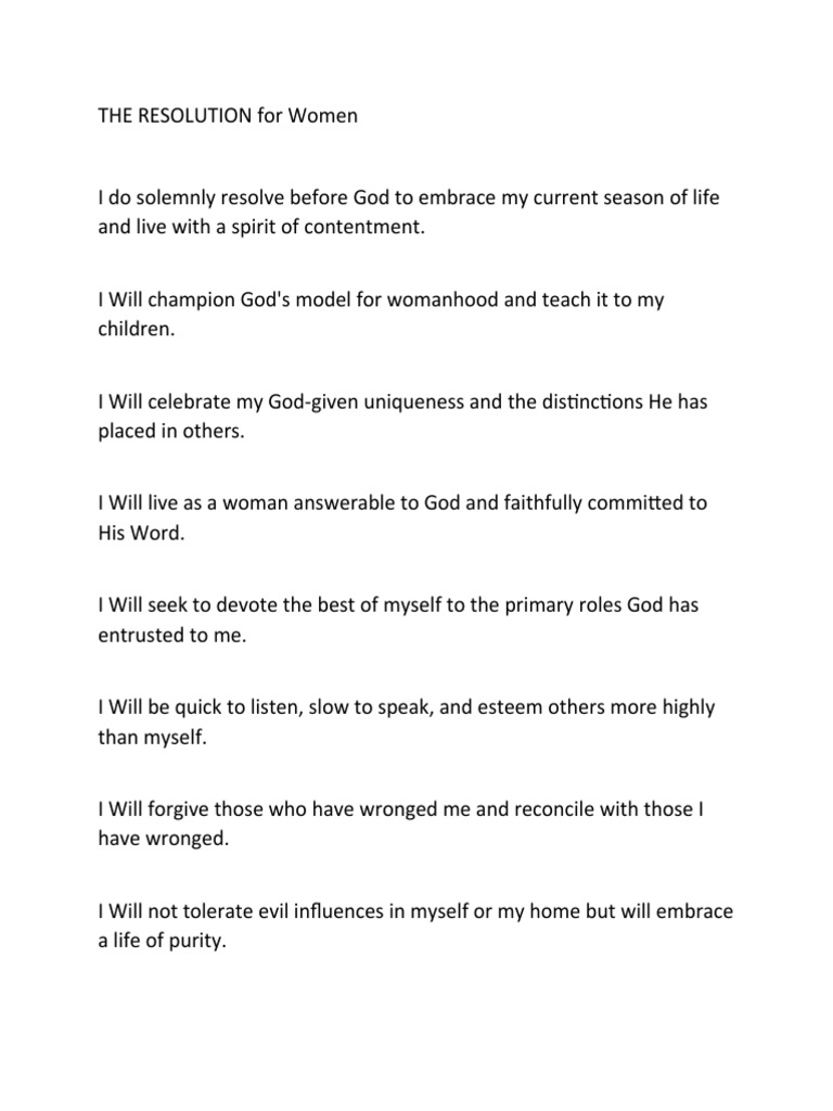 THE RESOLUTION For Women | PDF
