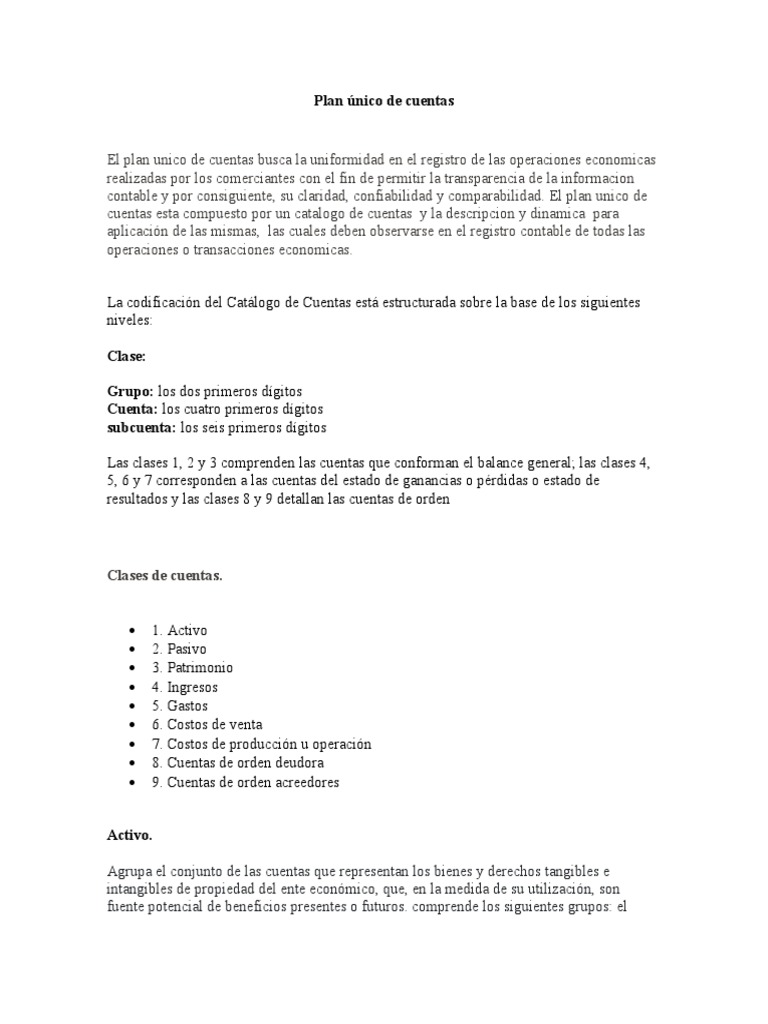 Plan Unico de Cuentas PUC | PDF | Contabilidad | Agricultura