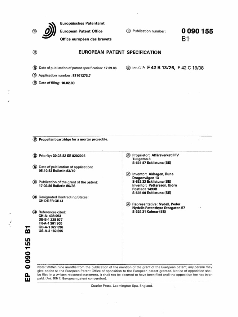 Propellant Cartridge For Mortars | PDF | Cartridge (Firearms) | Gun Barrel