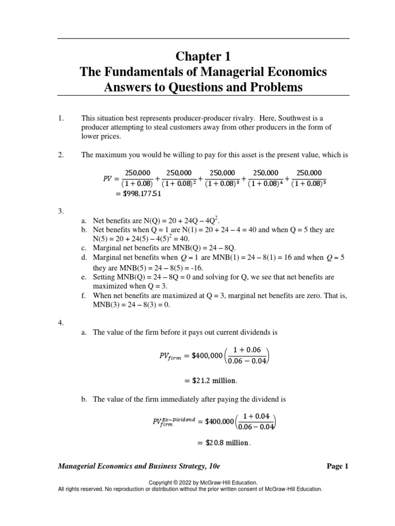 The Fundamentals of Managerial Economics Answers To Questions and ...