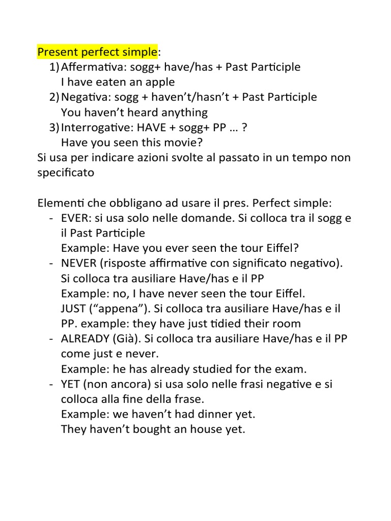 Present Perfect Simple e Continuous | PDF
